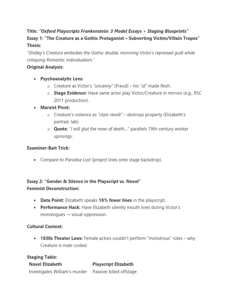 Model Essays on Frankenstein Analysis | PDF