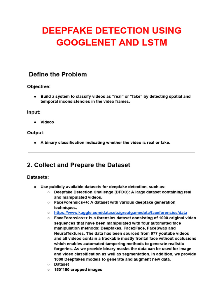 Deepfake Detection with GoogleNet & LSTM | PDF | Learning | Algorithms