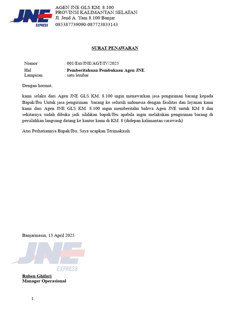 Surat Undangan Kepada Client Bisnis JNE | PDF