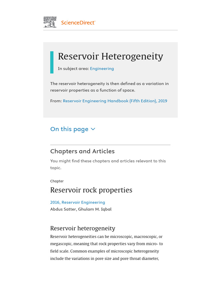 Reservoir Heterogeneity - An Overview | ScienceDirect Topics | PDF ...