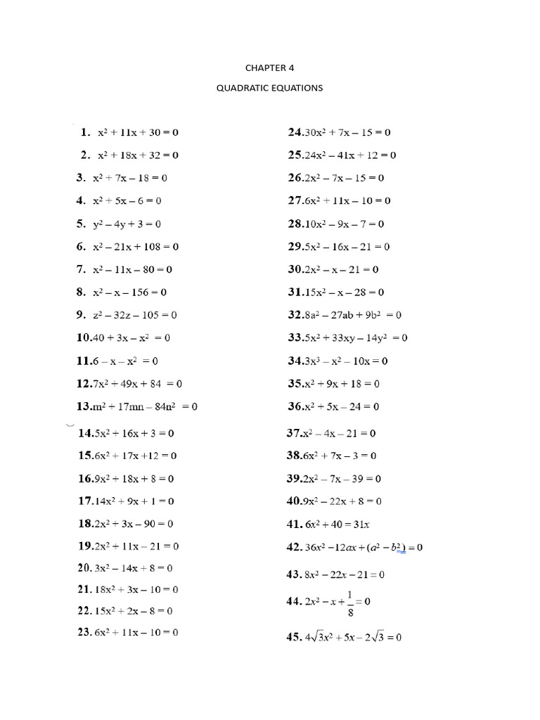 CHAPTER 4 Quadratic Equations | PDF | Speed | Quadratic Equation