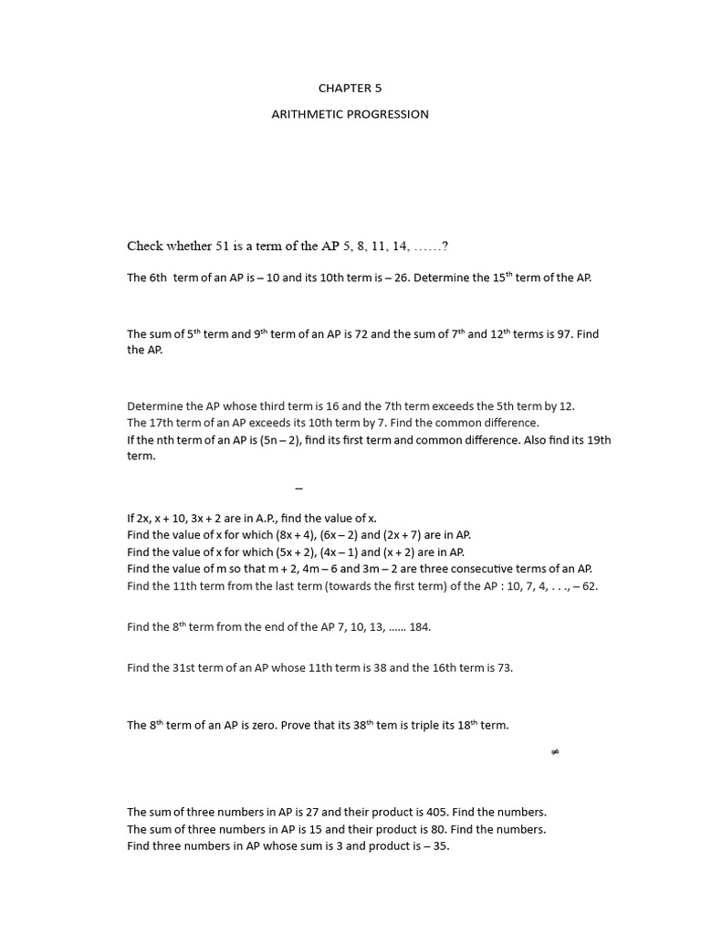 CHAPTER 5 Arithmetic Progression | PDF