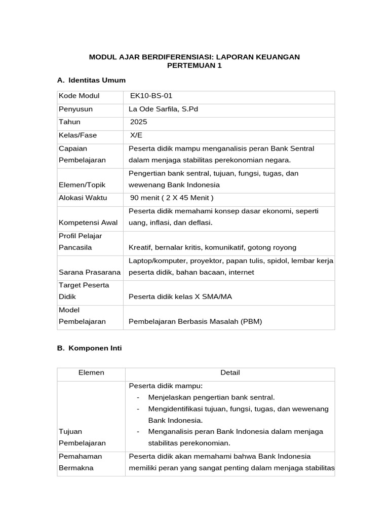 Ekonomi Sma KLS X (Fase E) Modul Ajar Ek10-2-001 | PDF