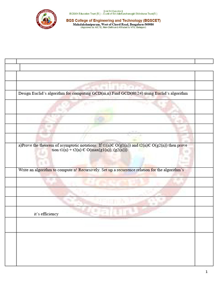 QB-1 ADA Module 1 4th Sem Vtu | PDF | Computational Complexity Theory | Algorithms