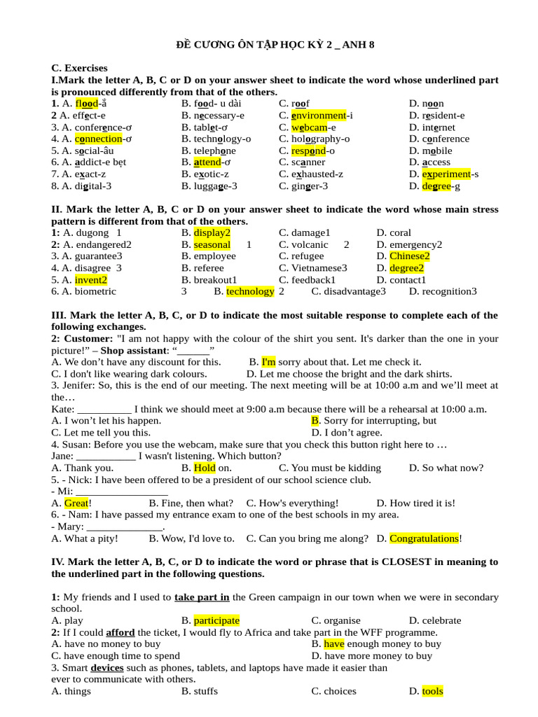 De Cuong On Tap HK-2 - Môn Anh 8 | PDF | Hurricane Katrina | Nonverbal Communication