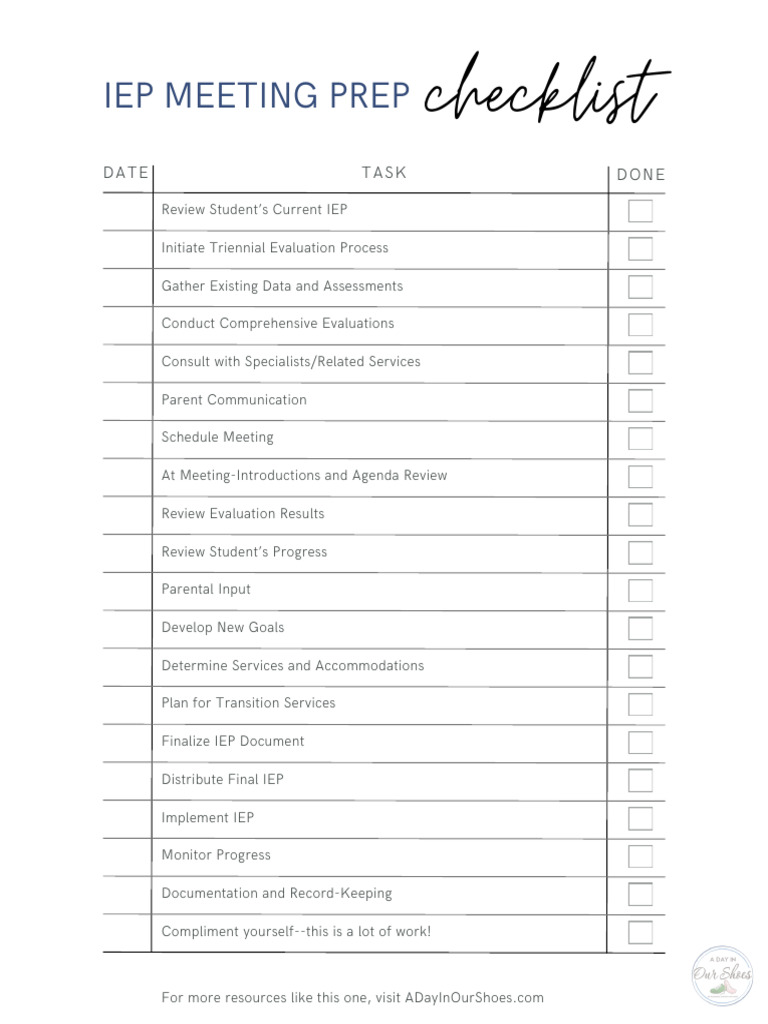 Iep Meeting Checklist For Teachers | PDF
