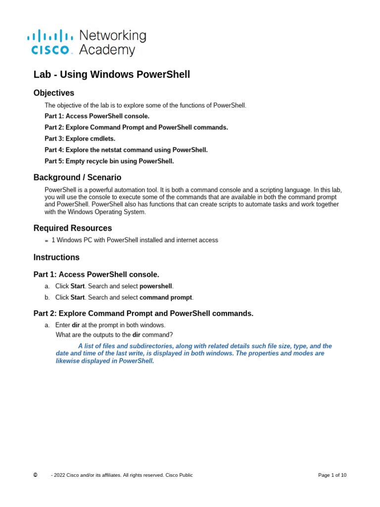 7.3.11 Lab - Using Windows PowerShell | PDF | Command Line Interface | Computer Science