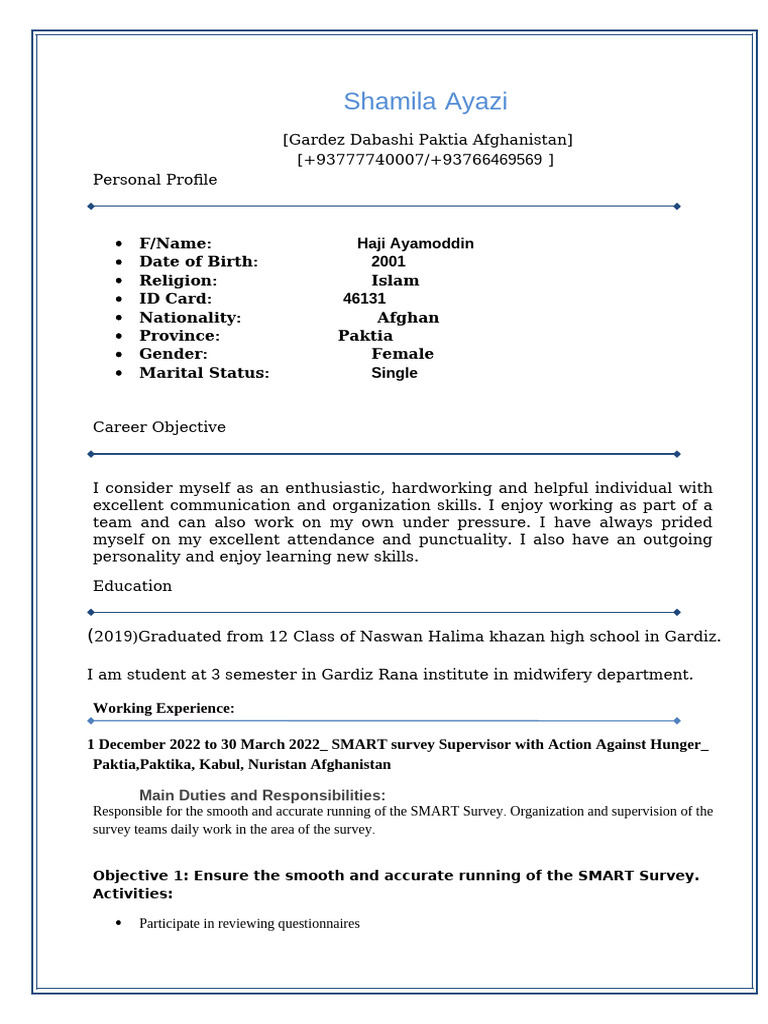 Shamila Cv | PDF