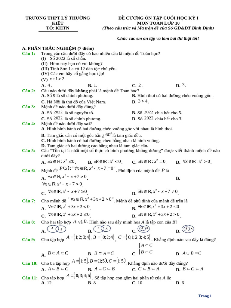 De Cuong On Tap Ki 1 Toan 10 Canh Dieu | PDF