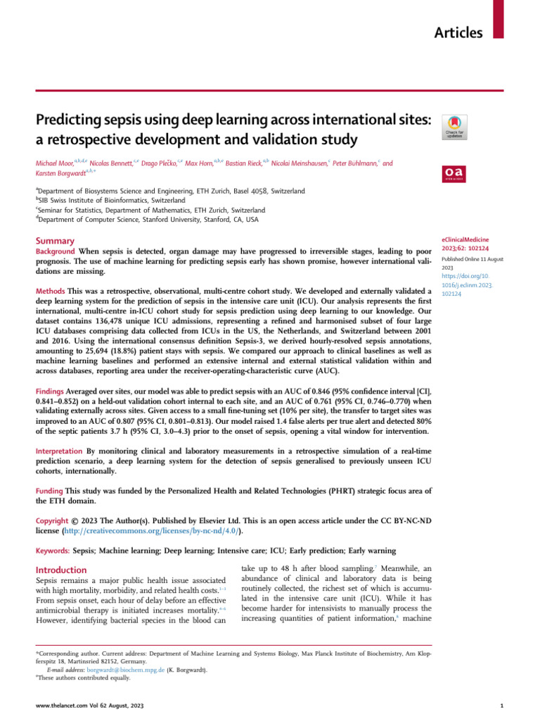 EClinicalMedicine Sepsis 2023 | PDF | Receiver Operating Characteristic ...