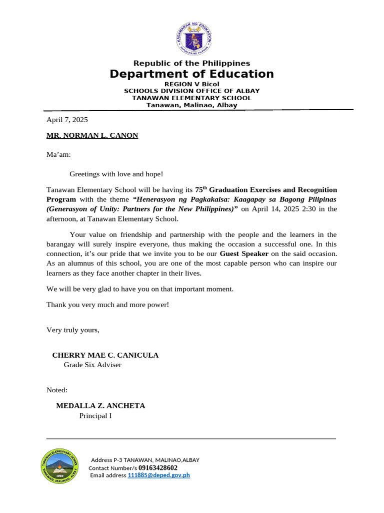 Letter For Guest Speaker Graduation | PDF