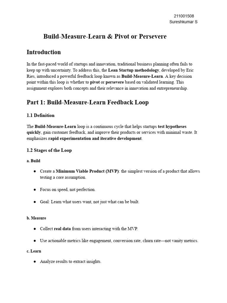 _Build-Measure-Learn & Pivot or Persevere | PDF | Lean Startup | Innovation