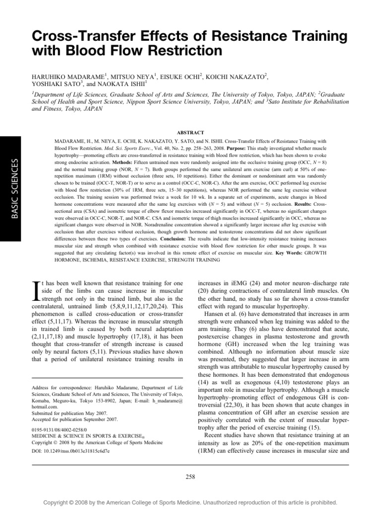 Cross Transfer Effects of Resistance Training With.10 | PDF | Strength ...