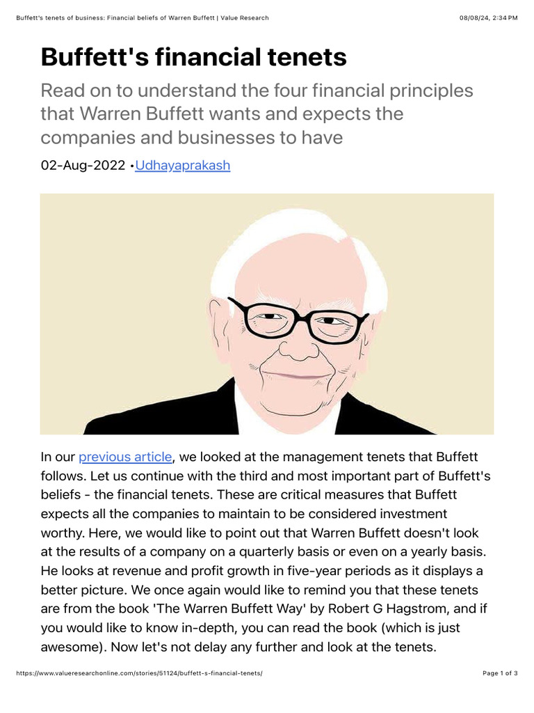 Buffett's Tenets of Business: Financial Beliefs of Warren Buffett ...