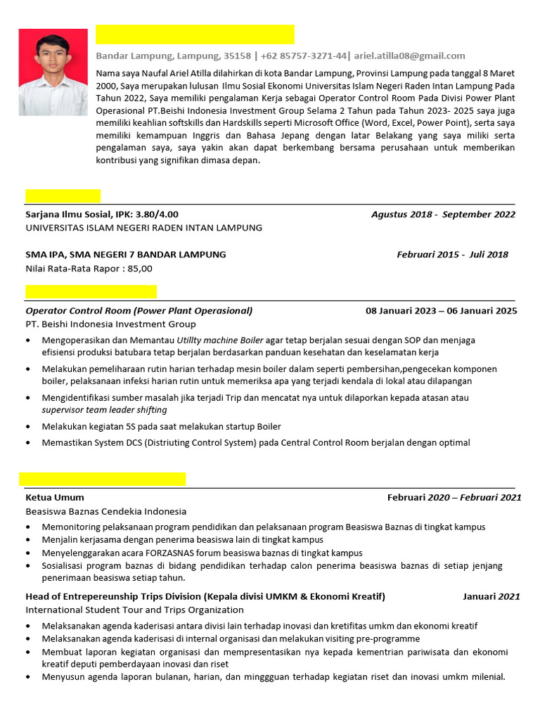 CV Control Room Naufal | PDF