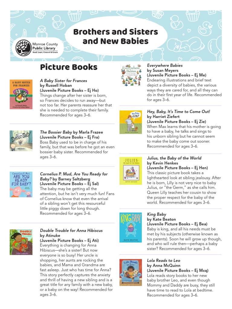 brothers-sisters-new-babies-booklist | PDF | Picture Book | Books