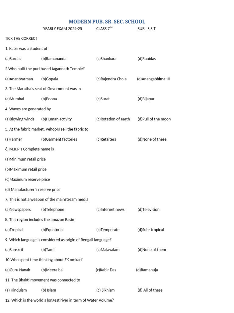 Class 7th Sst | PDF | Amazon River | Earth Sciences