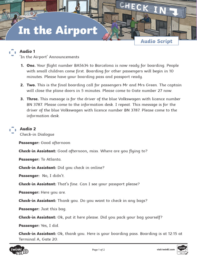 Airport Announcements and Dialogues | PDF | Flight Attendant | Airlines