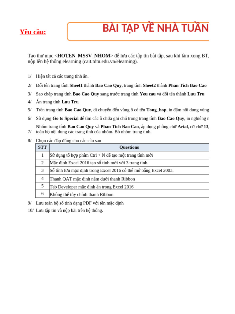 CLC BTVN Excel Tuan 1 | PDF