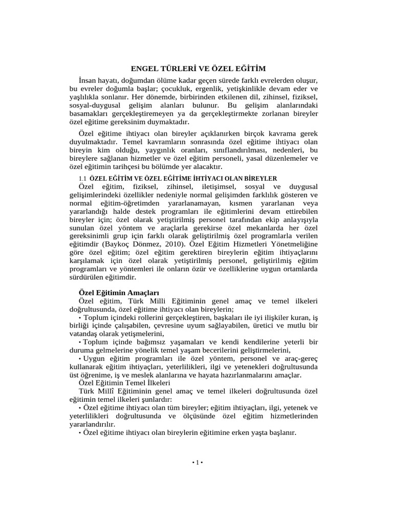 Engel Turleri Ve Ozel Egitim | PDF