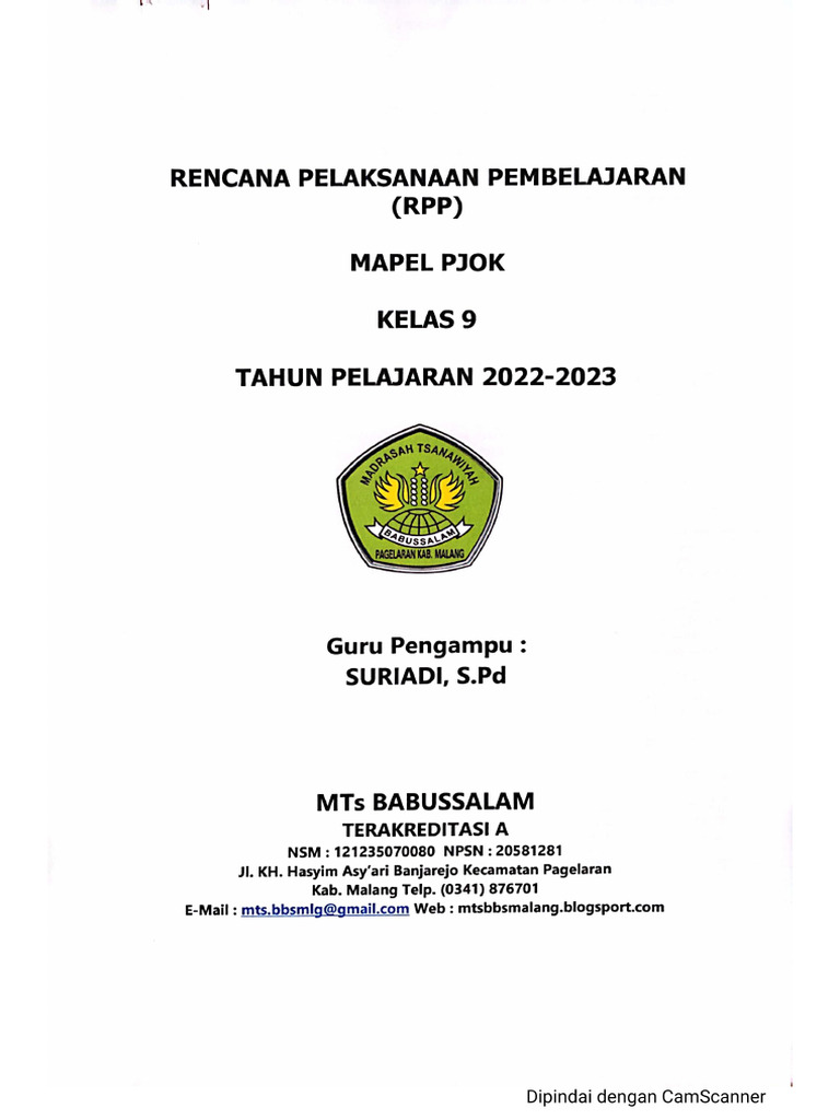 RPP Pjok KLS 9 Ganjil 2022 | PDF