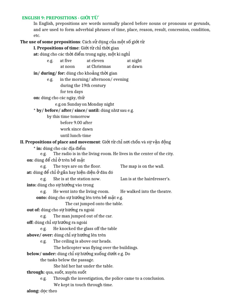 E 9 - Preposition - Lesson 9 | PDF | Syntax | Grammar