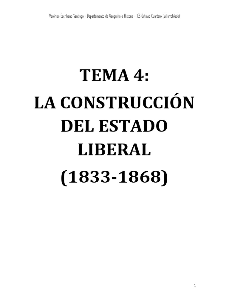 Tema 4. La Construcción Del Estado Liberal (1833 - 1868) | PDF | Gobierno de españa | España