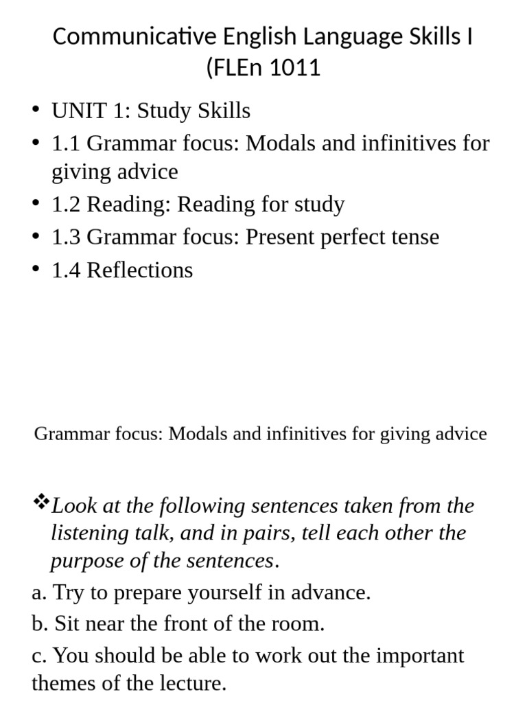 Communicative English Language Skills I (FLEn 1011 | PDF