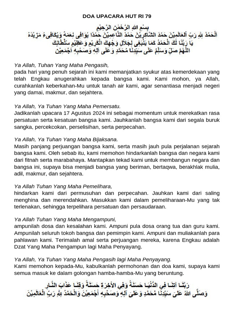 Doa Upacara HUT RI ke-79 | PDF