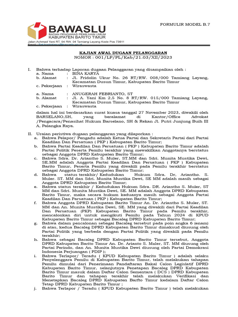 FORMULIR MODEL B7 New | PDF