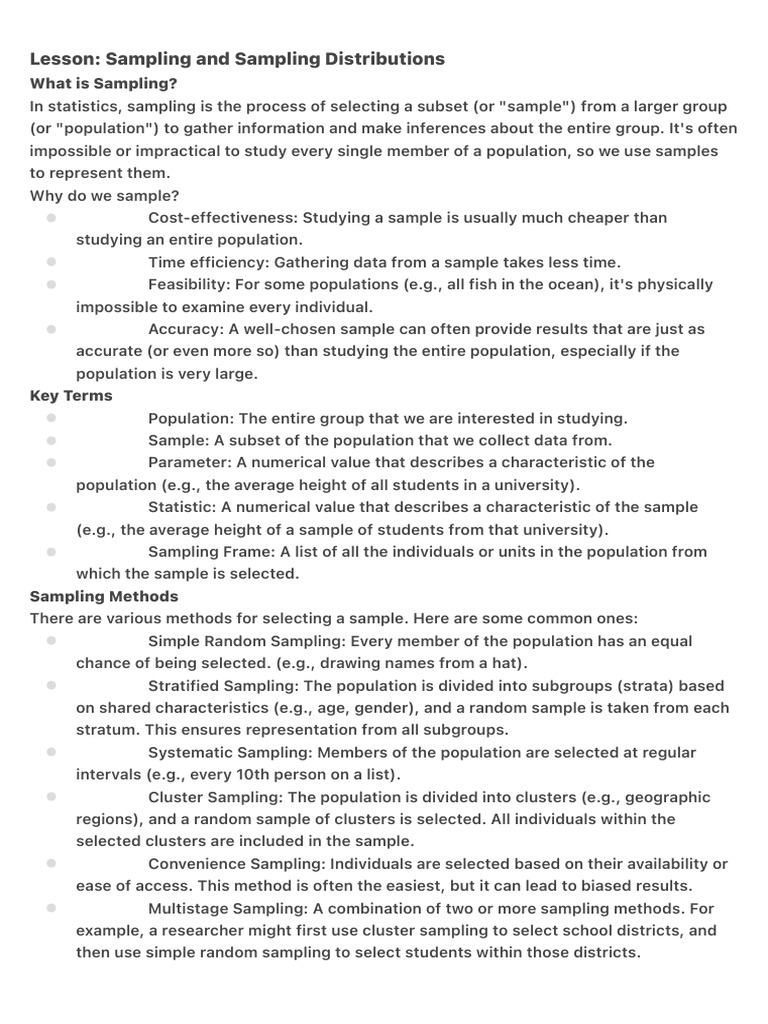 Lesson: Sampling and Sampling Distributions | PDF | Sampling (Statistics) | Standard Error