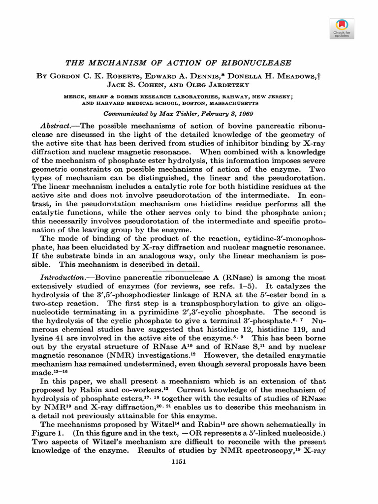 Roberts Et Al The Mechanism of Action of Ribonuclease | PDF | Active ...