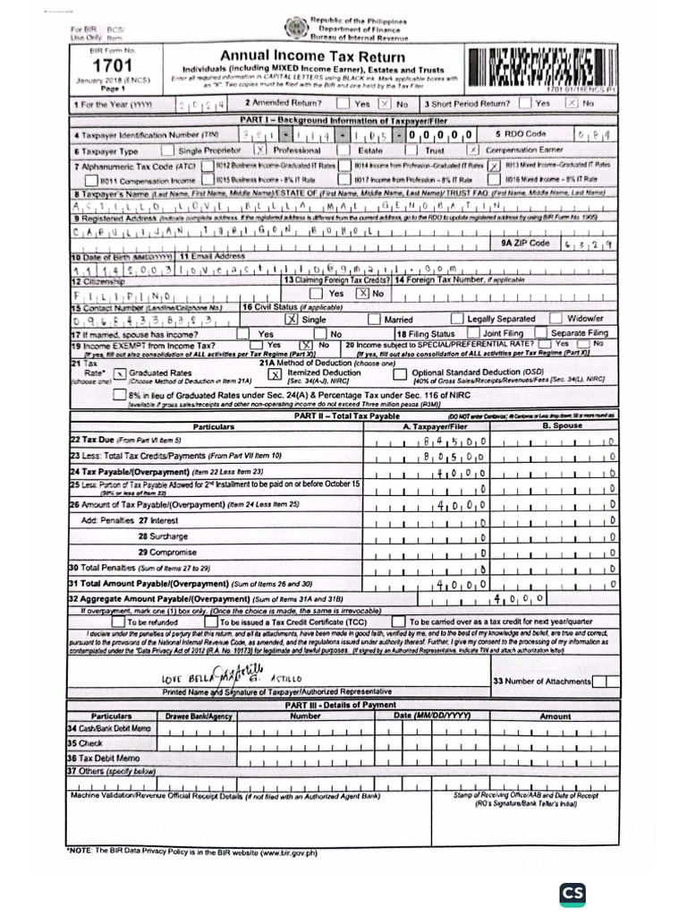 Bir Form 1701 | PDF