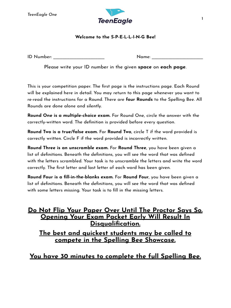 Spelling Bee Competition Instructions | PDF | Laughter
