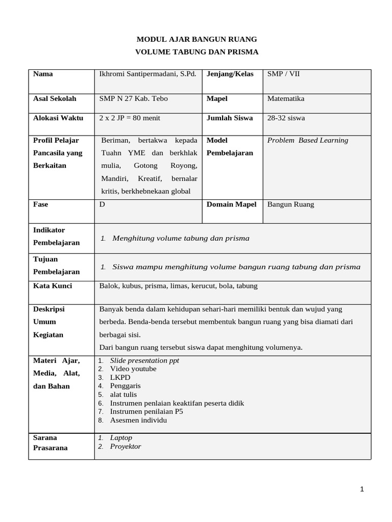 Modul Volume Tabung Dan Prisma | PDF