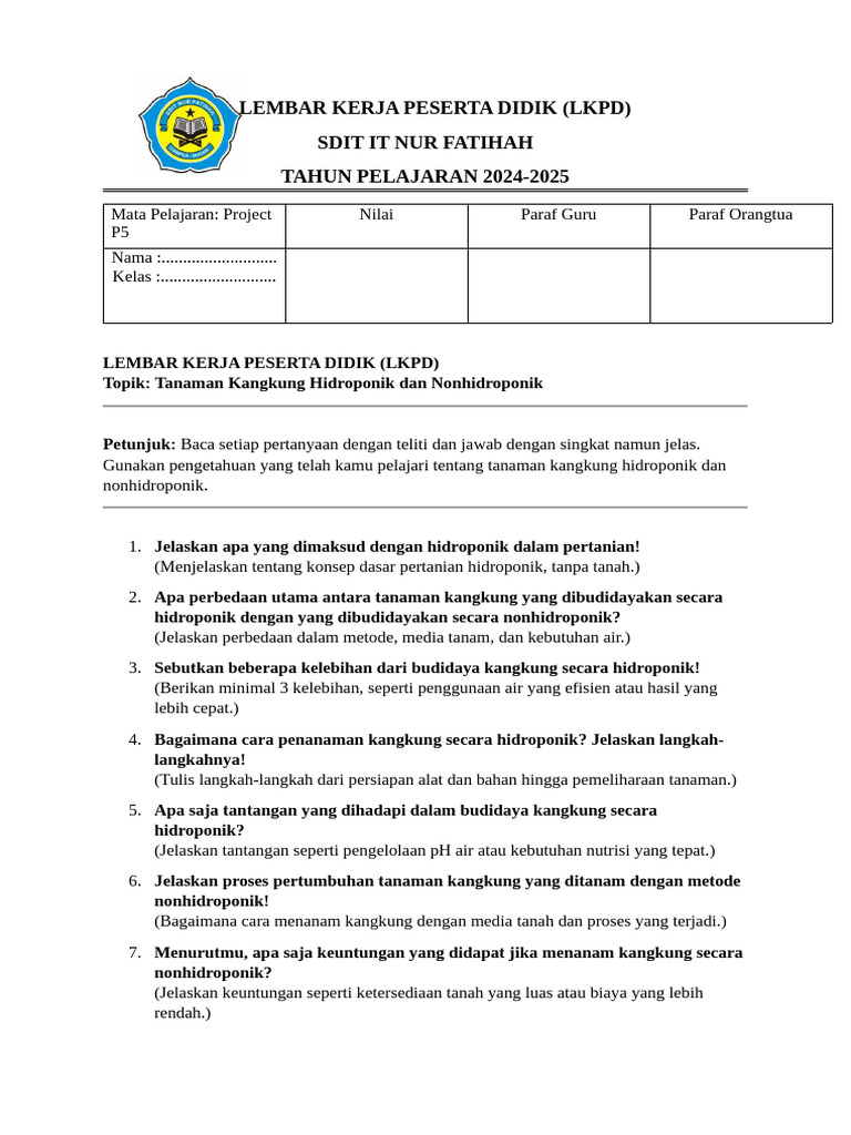 Lembar Kerja Peserta Didik P5 | PDF