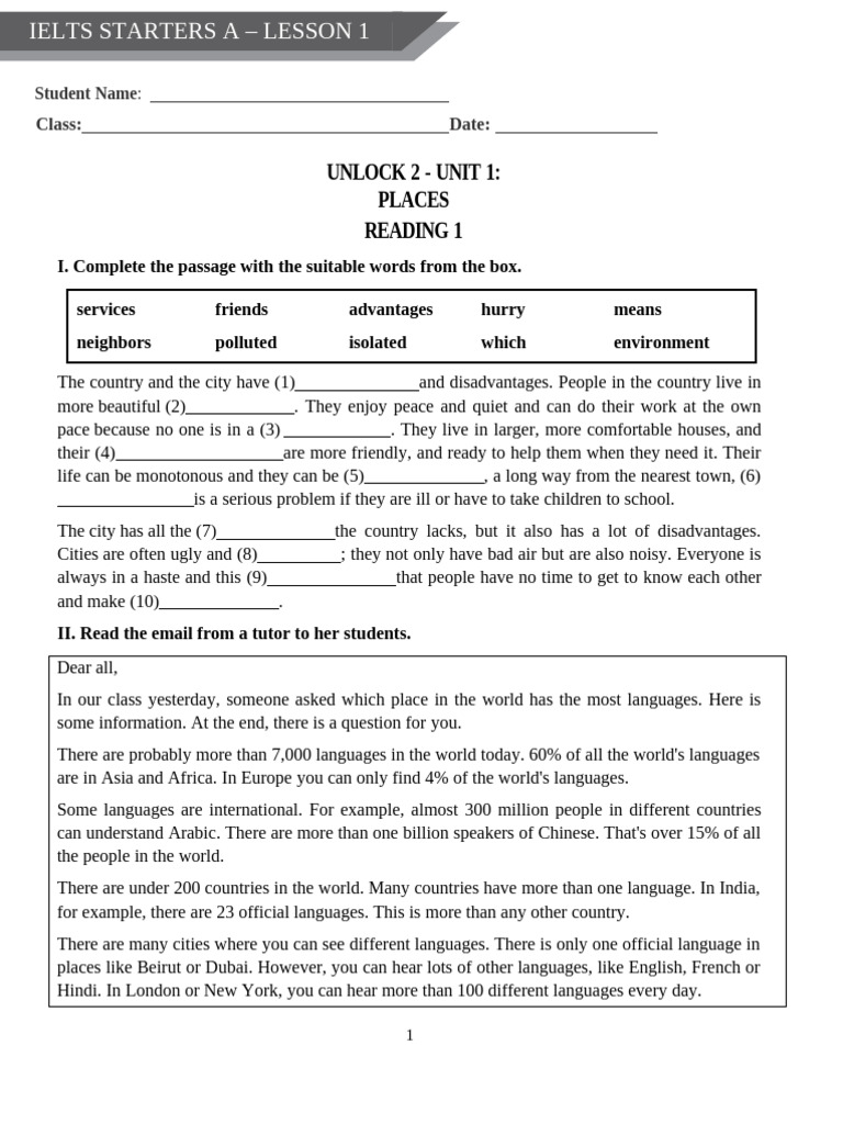 WS_Unlock 2_U1_Lesson 1 Reading 1 | PDF | Communication | Languages