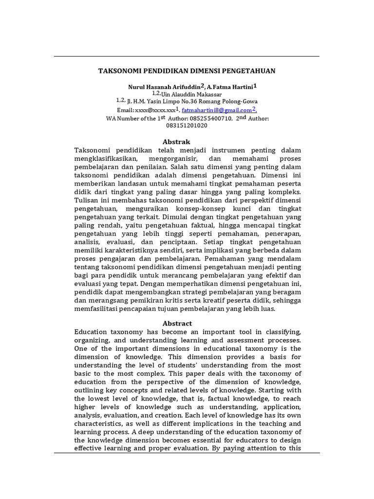 Dimensi Pengetahuan dalam Taksonomi Pendidikan | PDF