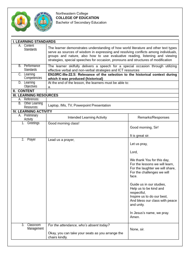 Updated Historical Context Lesson Plan | PDF | Learning | Human ...