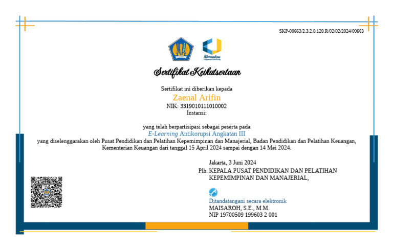 Sertifikat E-Learning Antikorupsi | PDF
