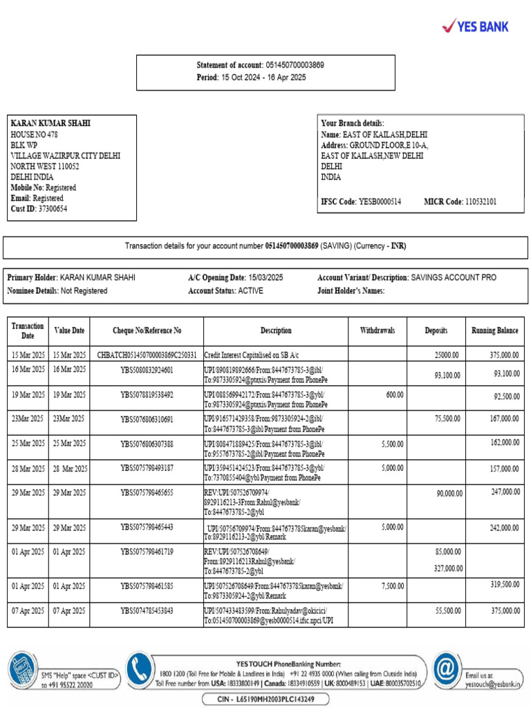 Account Statement 15 Oct 2024-16 Apr 2025 | PDF | Service Industries ...