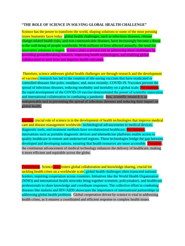 The Role of Science in Solving Global Health Challenge | PDF | Global ...