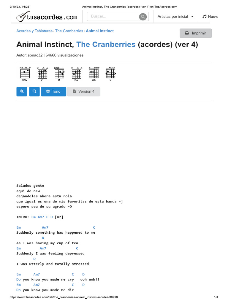 Animal Instinct, The Cranberries (Acordes) (Ver 4) en | PDF