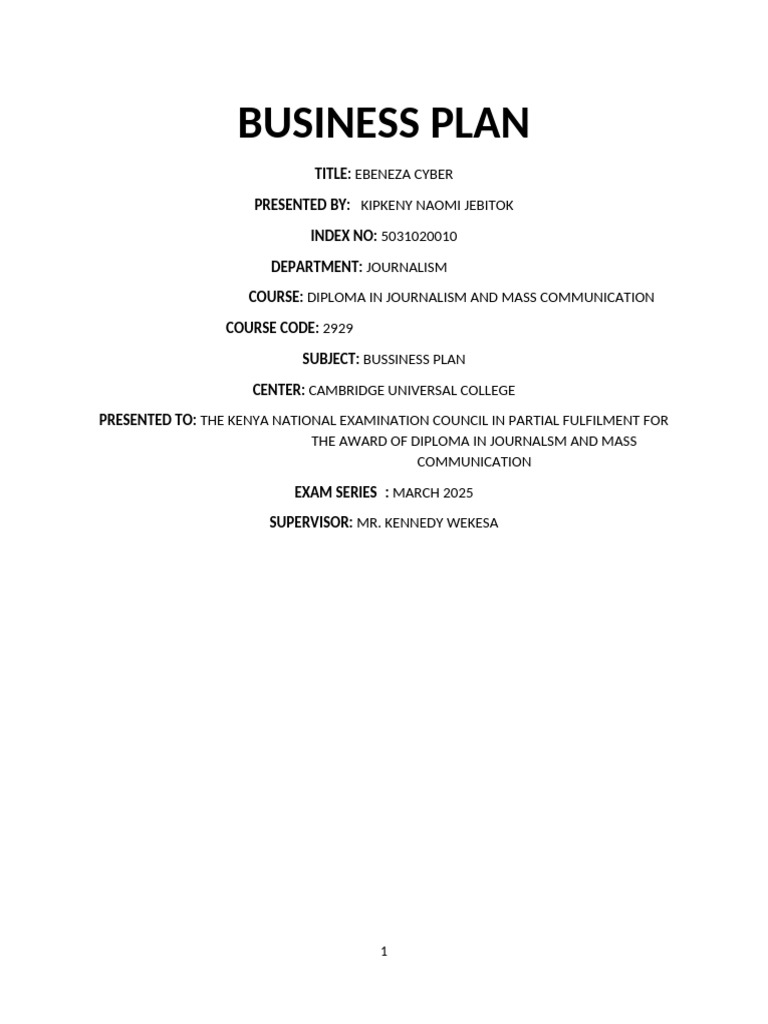 Business Plan Kipkeny Naomi (Ebeneza Cyber) | PDF | Pricing | Employment
