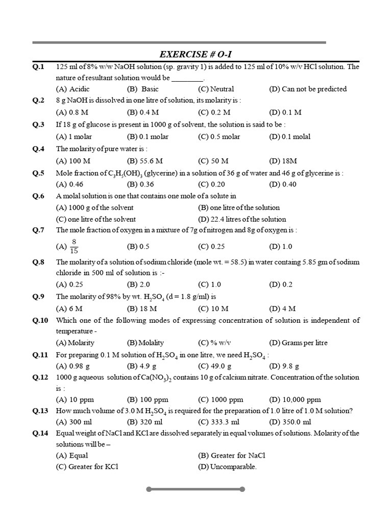 Class 11 Chemistry Ch-1 Assignment | PDF | Mass Concentration (Chemistry) | Molar Concentration