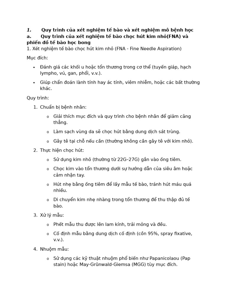 Quy trình của xét nghiệm tế bào và xét nghiệm mô bệnh học a. Quy trình ...