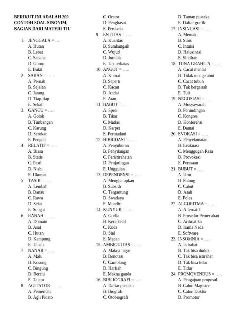 200 Soal Sinonim | PDF