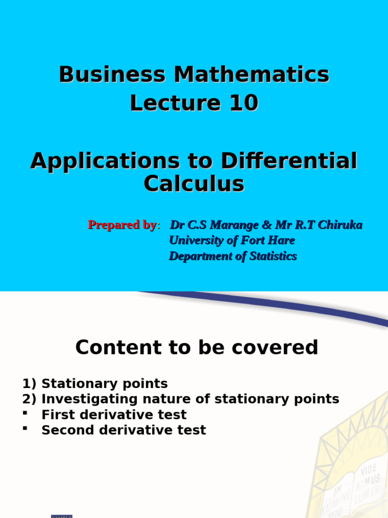 Business Mathematics: Stationary Points Analysis | PDF | Mathematical ...