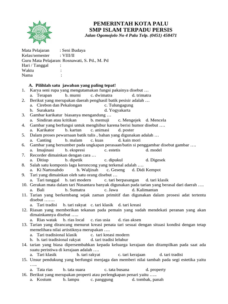 Soal SBK Kls 8. 2 2021 2022 | PDF