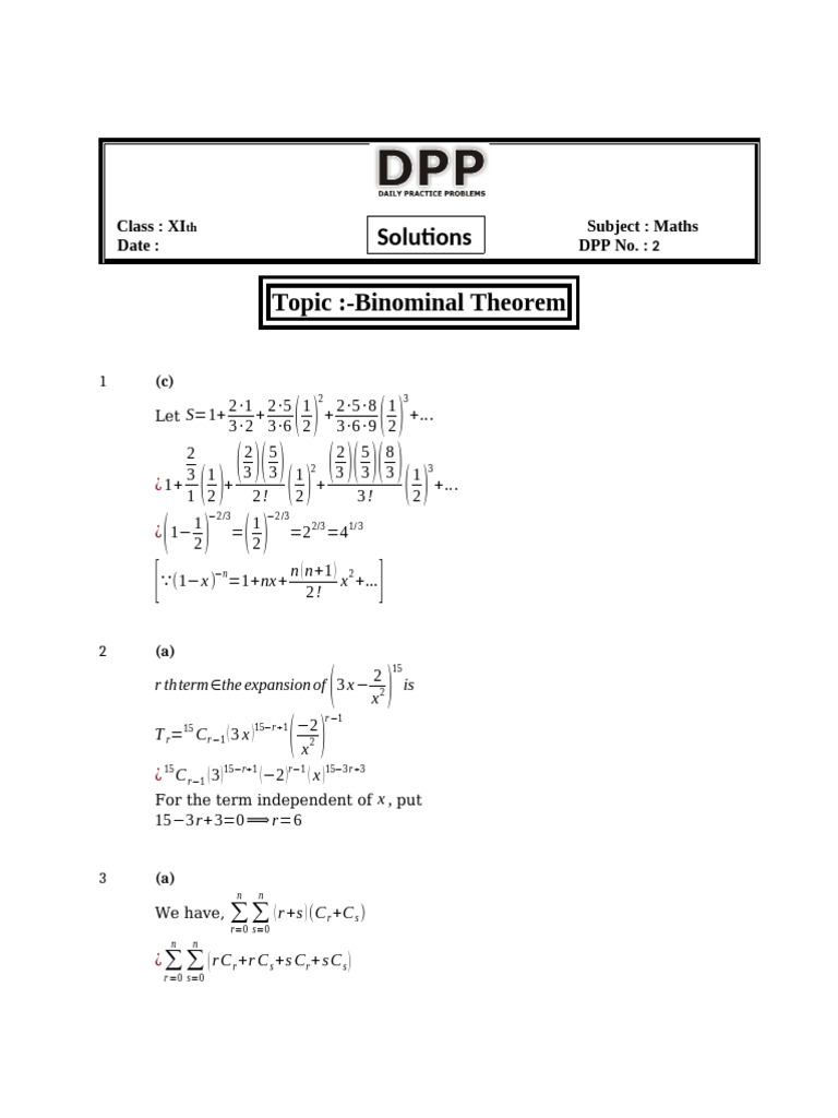 DPP2 SOLUTION | PDF | Mathematics